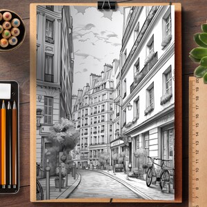 60 Paris Streets Digital Coloring Book, Cityscape Coloring Printable ...