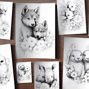 39 Animals Couple Digital Coloring Book (part-2), Cute Animals Coloring ...