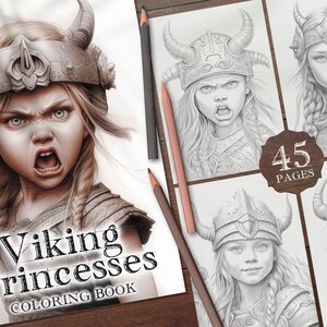 45 Viking Princesses Digital Coloring Book, Cute Viking Girls Coloring ...