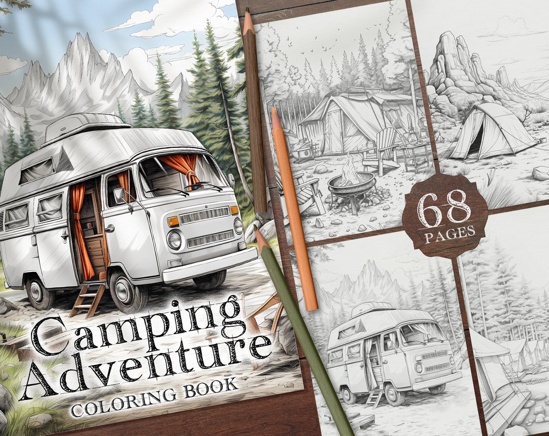 68 Camping Adventure Digital Coloring Book, Camp Coloring Pages ...