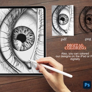 43 Realistic Eyes Digital Coloring Book, Woman Eye Printable PDF, Man ...