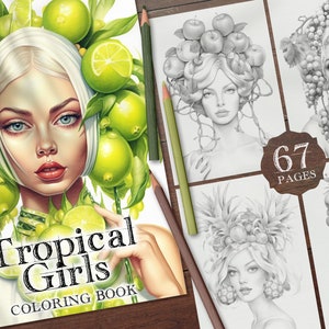 67 Tropical Girls Digital Coloring Book, Tropical Beauties Coloring ...