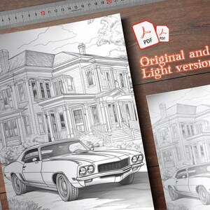 49 Retro Cars With Luxury House Digital Coloring Book, Vintage Cars ...