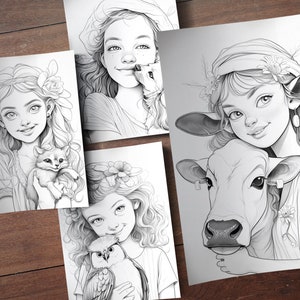 35 Best Friends - Animals Digital Coloring Book, Fantasy Cute Beautiful ...