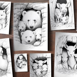 52 Cozy Hole (part-2) Digital Coloring Book, Cute Animal Family ...