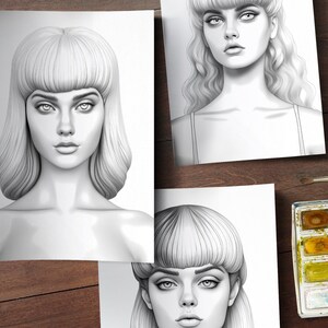 52 Bangs Bliss Digital Coloring Book, Bangs Hairstyle Coloring Pages ...