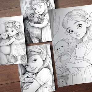 29 Little Girls With Teddy Bears Digital Coloring Book, Cute Little ...