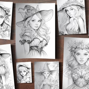 34 Witchy Land Digital Coloring Book, Witches Girl Coloring Pages, Cute ...