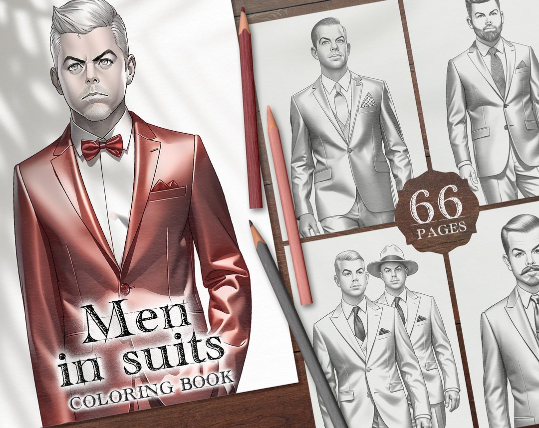 66 Men in Suits Digital Coloring Book, Man Fashion Coloring Pages, Male ...