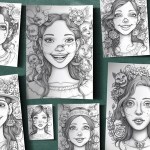 31 Surreal Girls Digital Coloring Book, Lowbrow Girls Printable, Floral ...