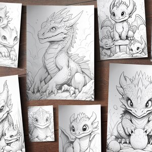 50 Dragonling Magic Digital Coloring Book, Cute Baby Dragons Coloring ...