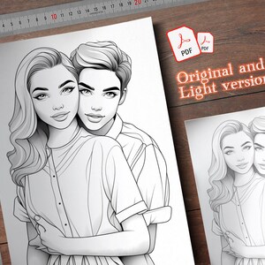40 Couple Hugs Digital Coloring Book, Love Coloring Pages, Girl and Boy ...