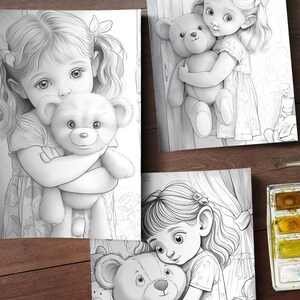 29 Little Girls With Teddy Bears Digital Coloring Book, Cute Little ...