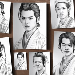 44 Japanese Men in Traditional Clothes Digital Coloring Book Part-1 ...