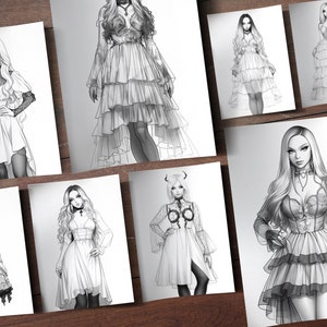60 Girls in Gothic Style Digital Coloring Book, Fashion Model Gothic ...