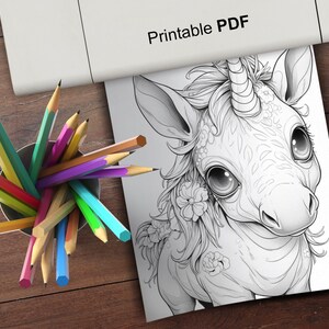52 Cute Unicorns Digital Coloring Book, Realistic Fantasy Unicorn ...