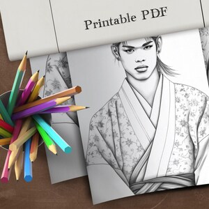 44 Japanese Men in Traditional Clothes Digital Coloring Book Part-1 ...