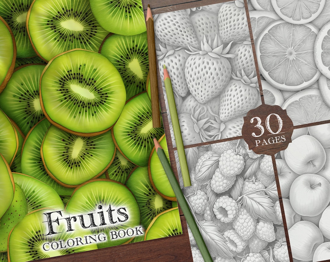 30 Fruits Digital Coloring Book, Fruits Pattern Coloring Pages, Apple ...