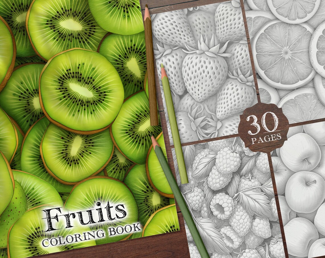 30 Fruits Digital Coloring Book, Fruits Pattern Coloring Pages, Apple ...