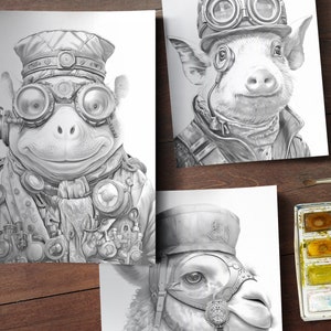 59 Steampunk Animals Digital Coloring Book, Steampunk Style Baby ...