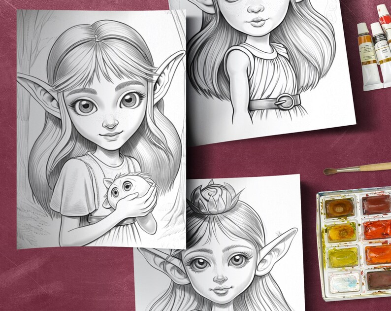 24 Fairy Elves Coloring Pages, Elf Girls Coloring Book, Coloring Sheet ...