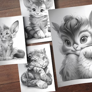 47 Cute Animals Digital Coloring Book, Fantasy Animals Coloring Page ...