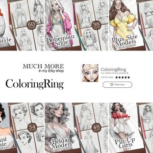 60 Beautiful Girl in Edgy Style Fashion Clothes Digital Coloring Book ...