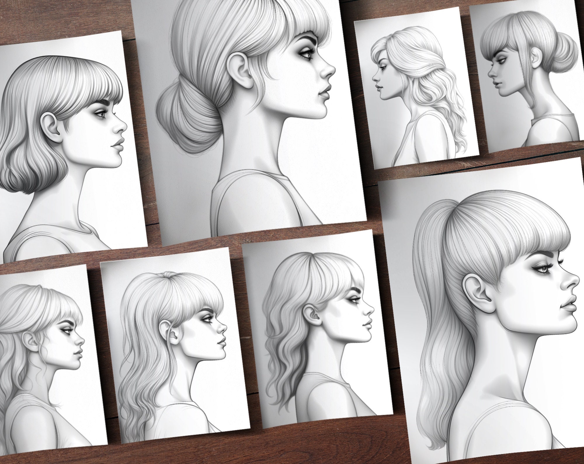 52 Bangs Bliss Digital Coloring Book, Bangs Hairstyle Coloring Pages ...