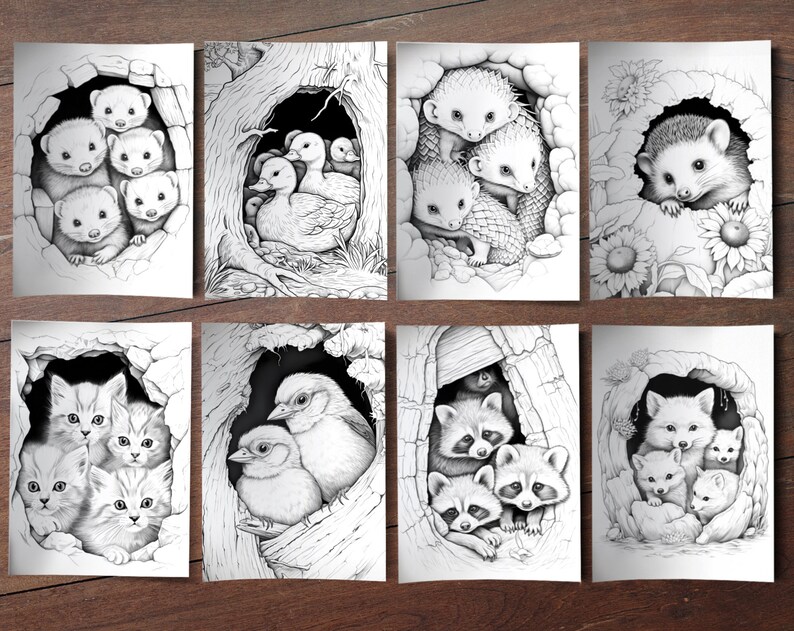 52 Cozy Hole (part-2) Digital Coloring Book, Cute Animal Family ...