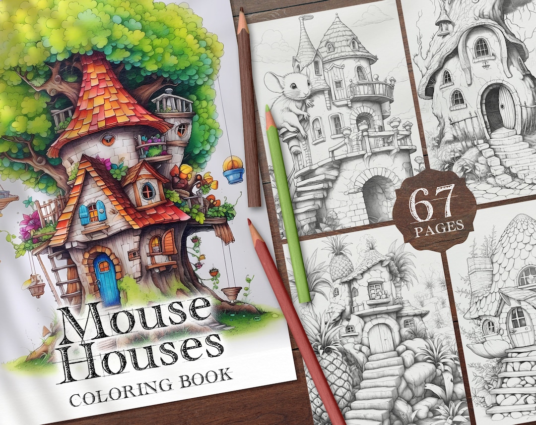 67 Mouse Houses Digital Coloring Book, Fairy House Coloring Page ...