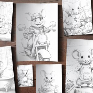 50 Funny Mouses Digital Coloring Book, Fairytale Mice Coloring Pages ...