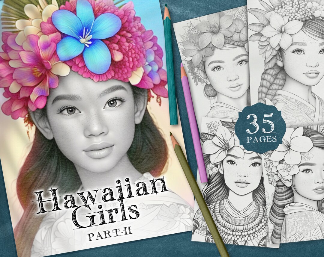 35 Hawaiian Women Digital Coloring Book Part-2, Floral Girls Coloring ...