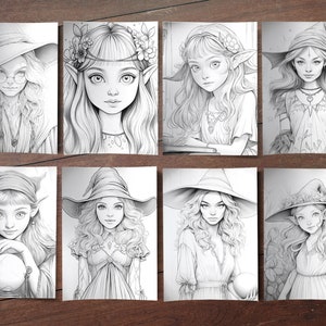 34 Witchy Land Digital Coloring Book, Witches Girl Coloring Pages, Cute ...