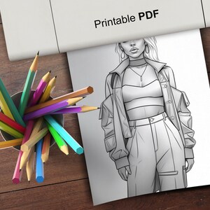 60 Beautiful Girl in Edgy Style Fashion Clothes Digital Coloring Book ...