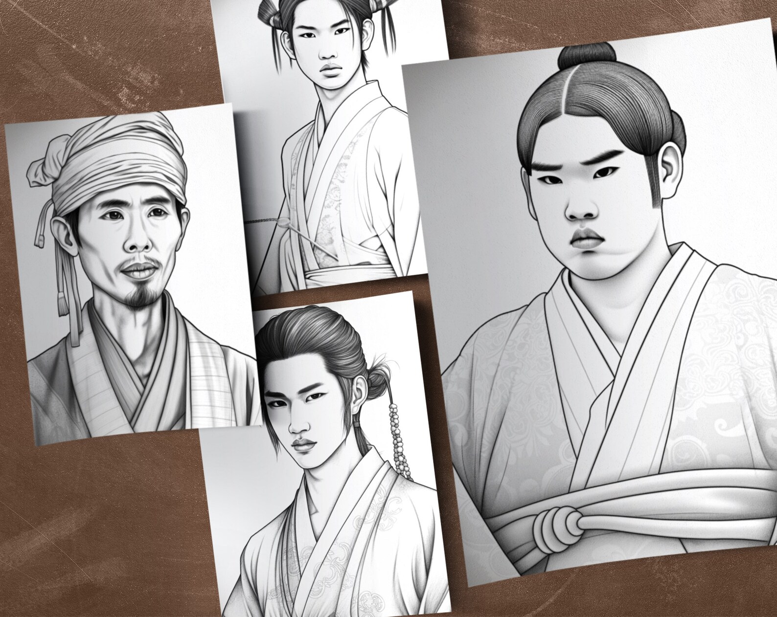 44 Japanese Men in Traditional Clothes Digital Coloring Book Part-1 ...