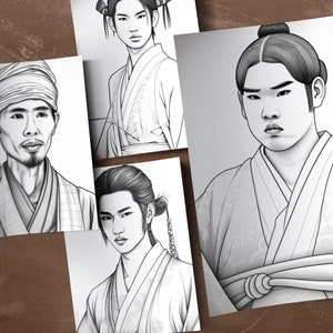 44 Japanese Men in Traditional Clothes Digital Coloring Book Part-1 ...