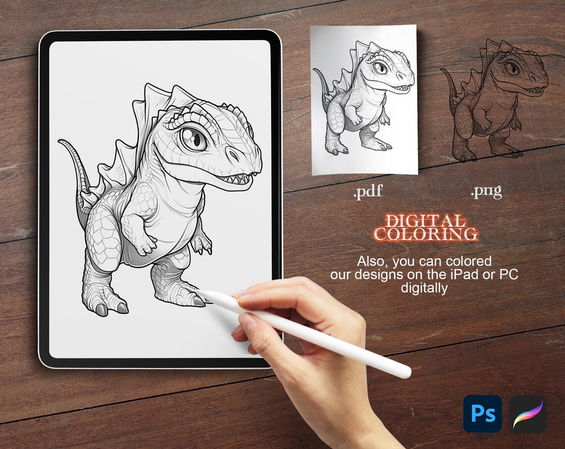 35 Dinosaurs Digital Coloring Book Part-2, PDF Printable Realistic ...