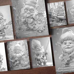 38 Melody Gnomes Digital Coloring Book, Gnomes With Music Instruments ...