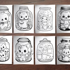 80 Cute Animals in Jar Digital Coloring Book, Kawaii Animals in Glass ...