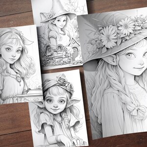 34 Witchy Land Digital Coloring Book, Witches Girl Coloring Pages, Cute ...