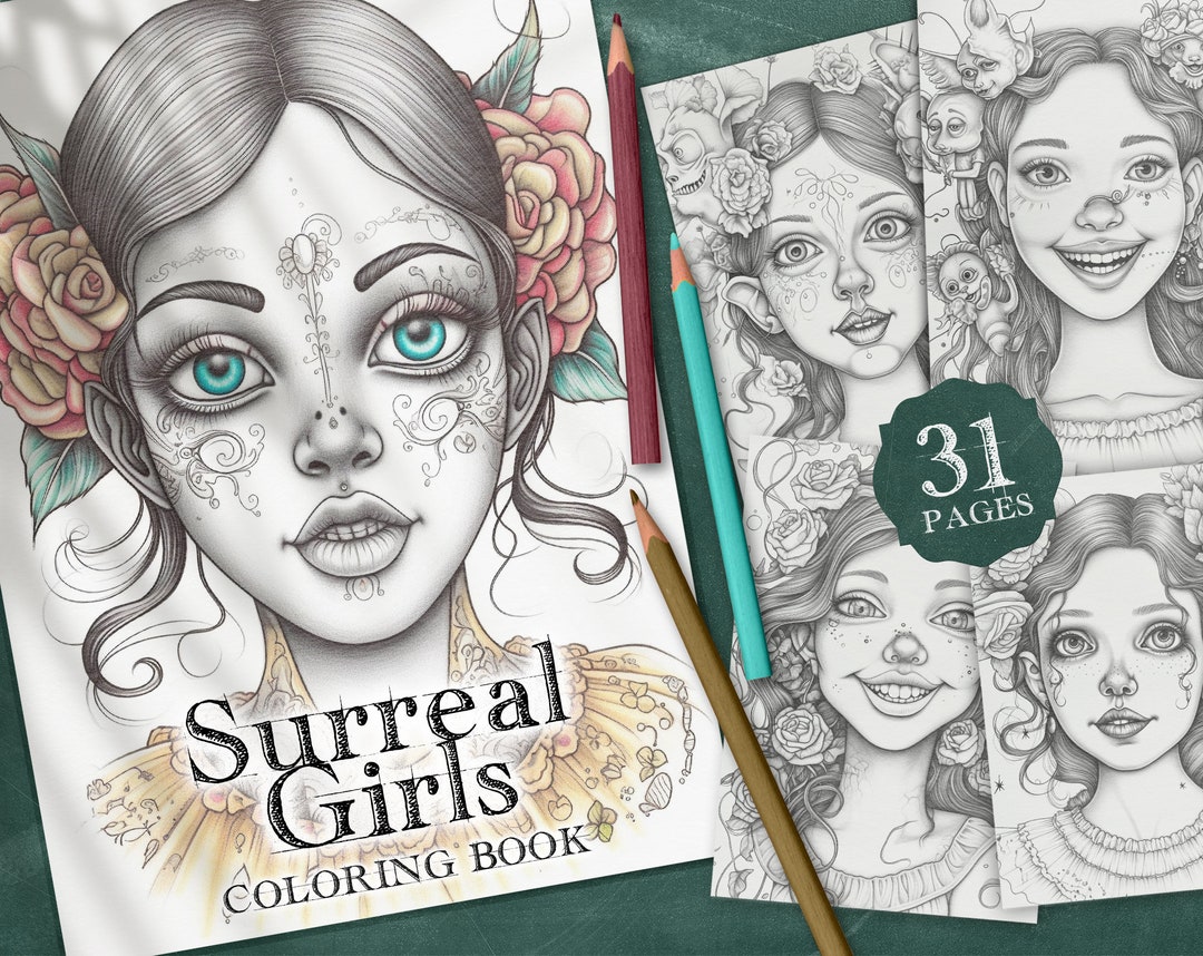 31 Surreal Girls Digital Coloring Book, Lowbrow Girls Printable, Floral ...