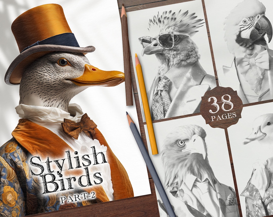 38 Stylish Birds Wearing Haute Couture Part-2 Digital Coloring Book ...
