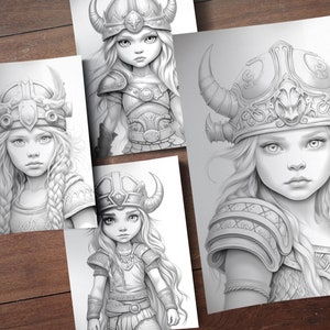 45 Viking Princesses Digital Coloring Book, Cute Viking Girls Coloring ...