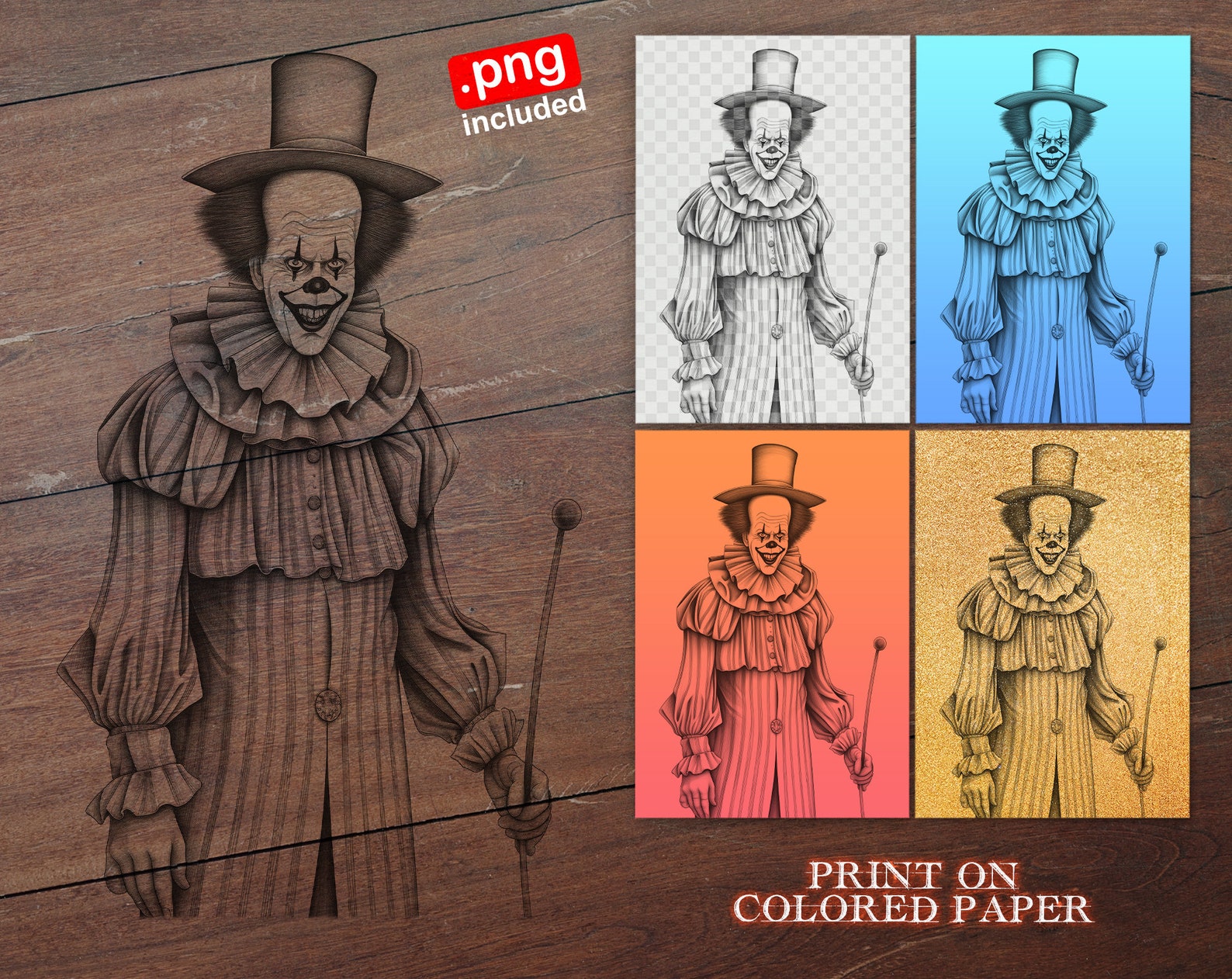 60 Horror Circus Clowns Digital Coloring Book, Scary Clowns Coloring ...