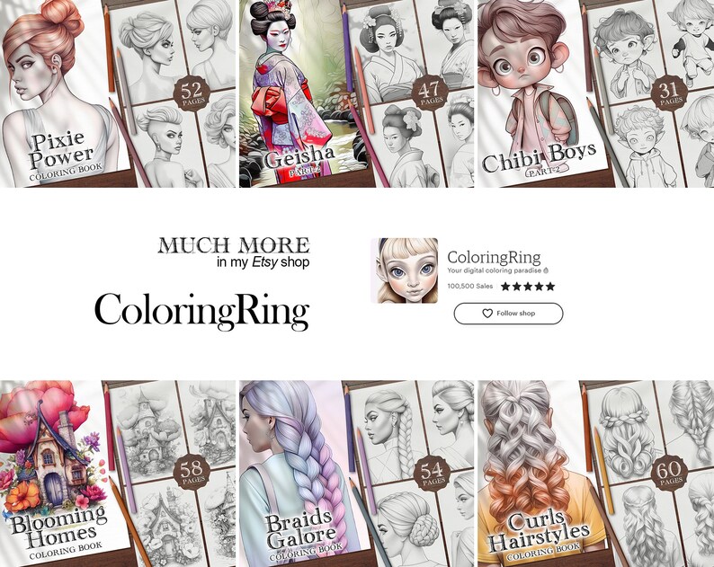 52 Pixie Power Hairstyles Digital Coloring Book, Fashion Girls Haircut ...