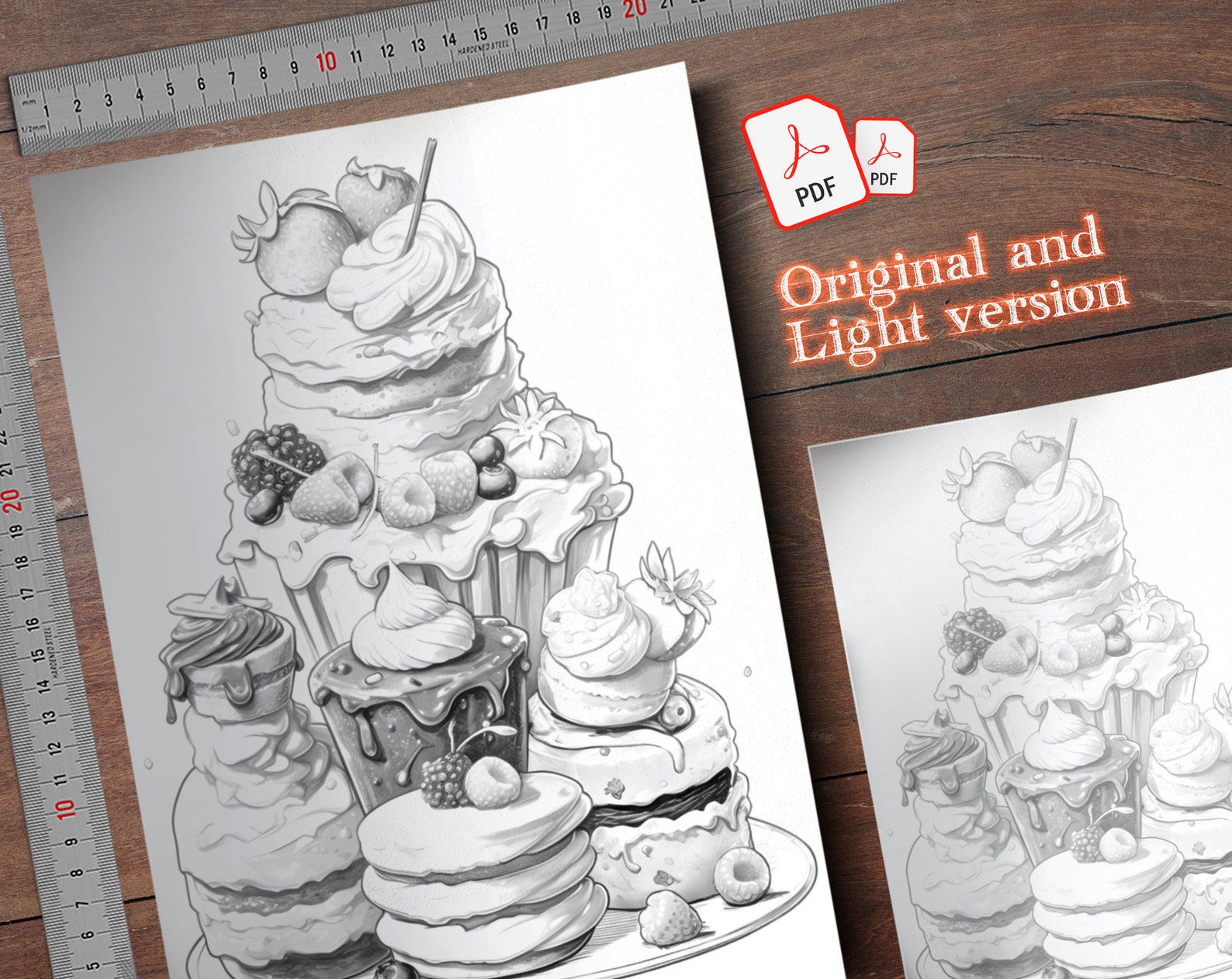 44 Desserts Digital Coloring Book, Ice Cream Coloring Pages, Cake ...