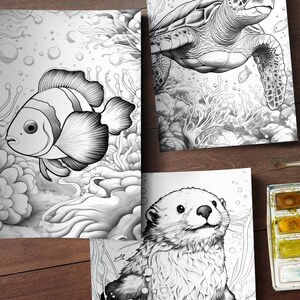 64 Underwater Animals Digital Coloring Book, Ocean Creatures, Sea ...