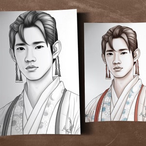 44 Japanese Men in Traditional Clothes Digital Coloring Book Part-1 ...