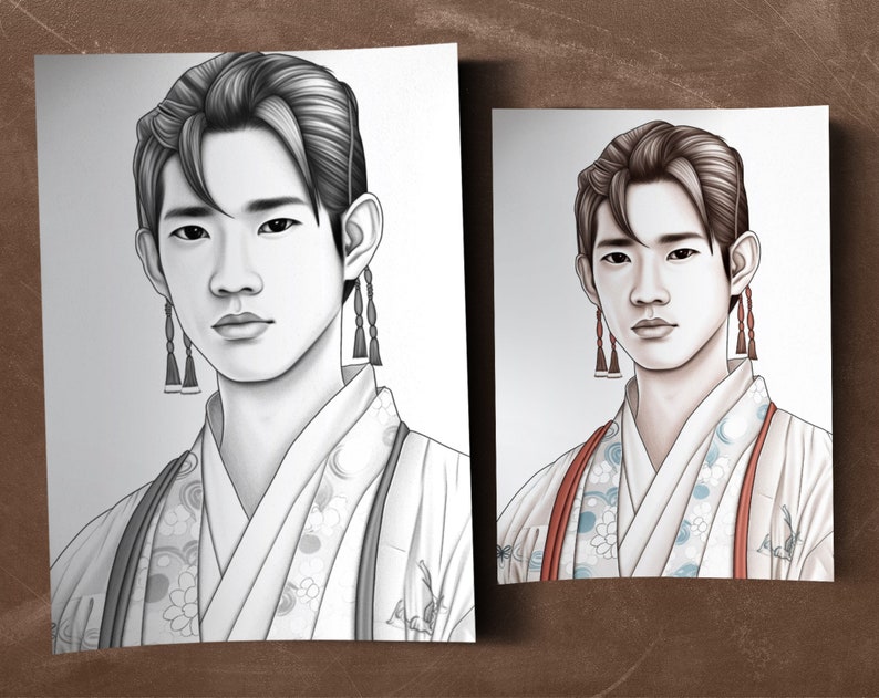 44 Japanese Men in Traditional Clothes Digital Coloring Book Part-1 ...