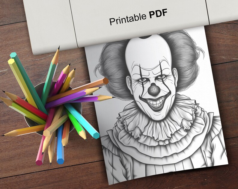 60 Horror Circus Clowns Digital Coloring Book, Scary Clowns Coloring ...